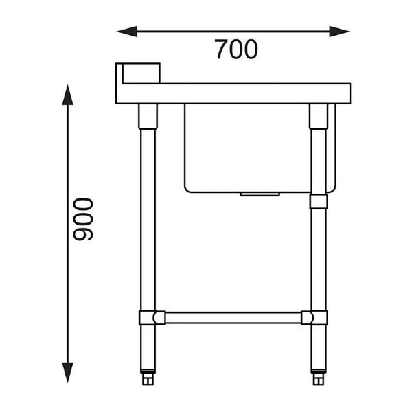 Vogue 1800mm Dishwasher Inlet Table with Sink 90mm outlet L/H